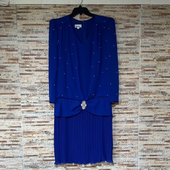 Patra | Dresses | Patra Vintage 8s Blue Midi Dress With Embellished ...